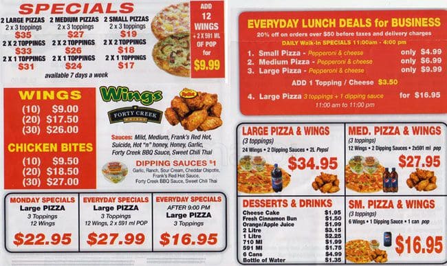 Menu at Moe's Famous Pizza pizzeria, Ottawa