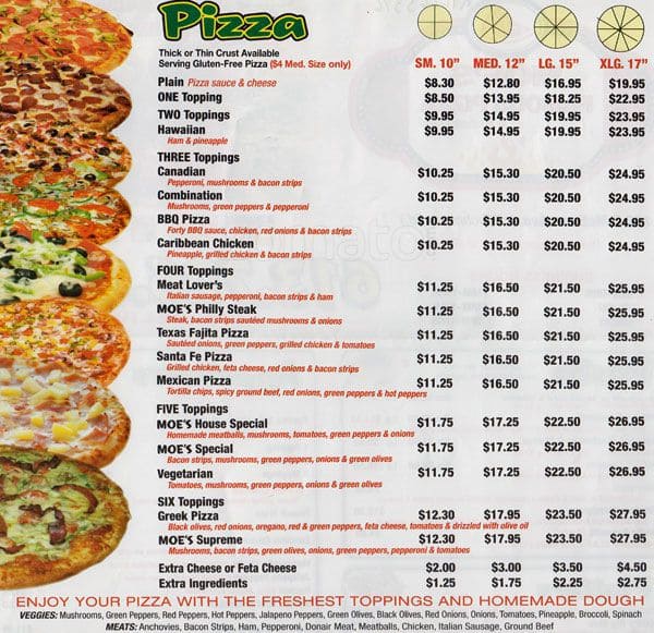 Menu at Moe's Famous Pizza pizzeria, Ottawa