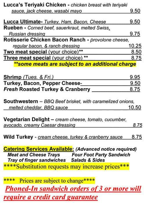 Menu at Little Lucca Sandwich Shop restaurant, South San Francisco, 724 ...