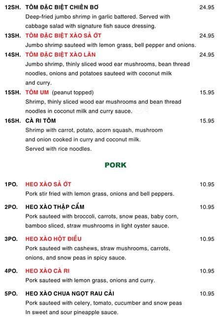 Menu at New Saigon Restaurant, Denver