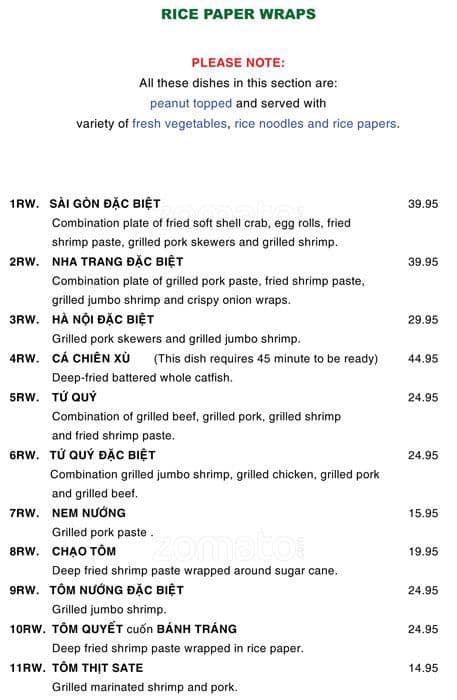 Menu at New Saigon Restaurant, Denver