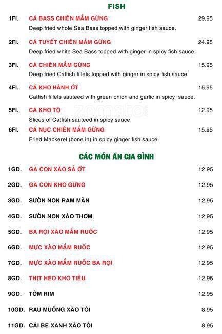 Menu at New Saigon Restaurant, Denver