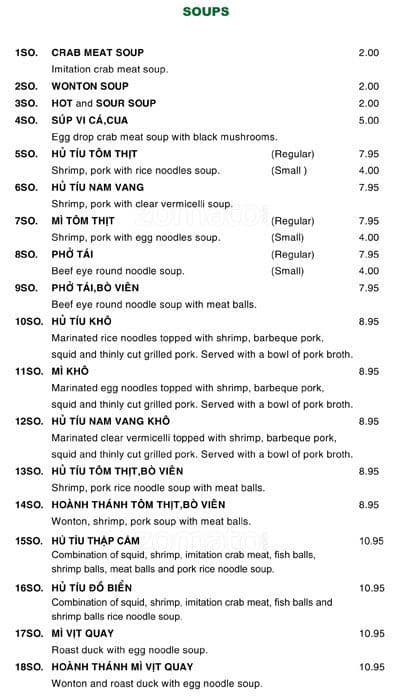 Menu at New Saigon Restaurant, Denver