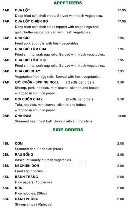 Menu at New Saigon Restaurant, Denver