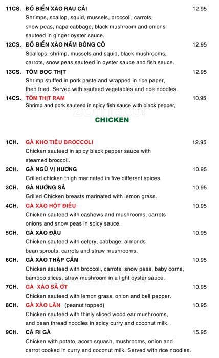 Menu at New Saigon Restaurant, Denver