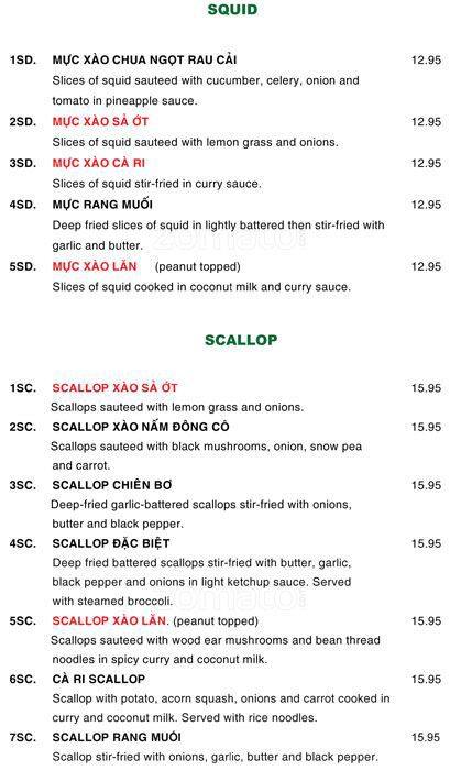 Menu at New Saigon Restaurant, Denver