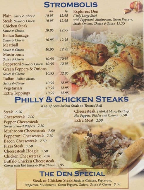Menu at Explorers Den restaurant, Philadelphia
