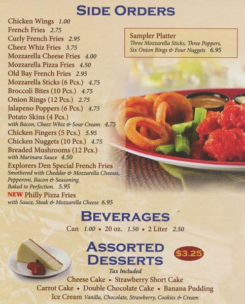 Menu at Explorers Den restaurant, Philadelphia