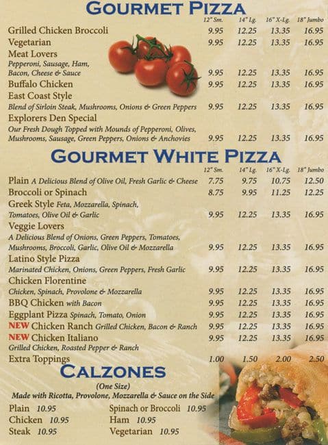 Menu at Explorers Den restaurant, Philadelphia