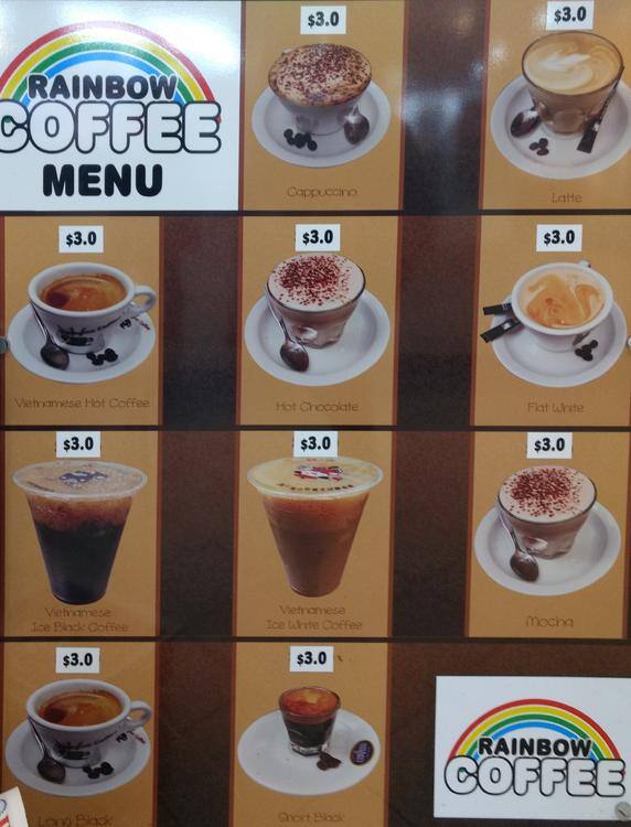 Menu at Rainbow Coffee restaurant, Springvale
