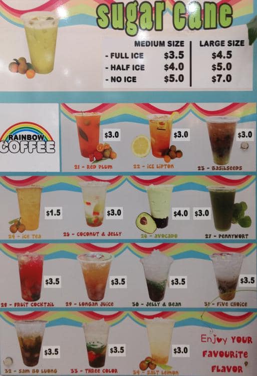 Menu at Rainbow Coffee restaurant, Springvale