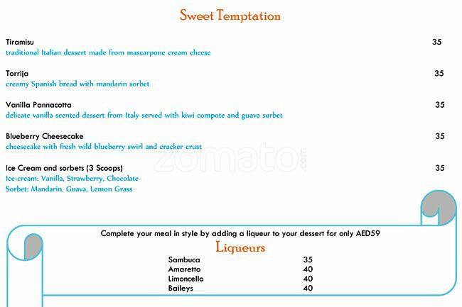 Menu at The Croft restaurant, Dubai