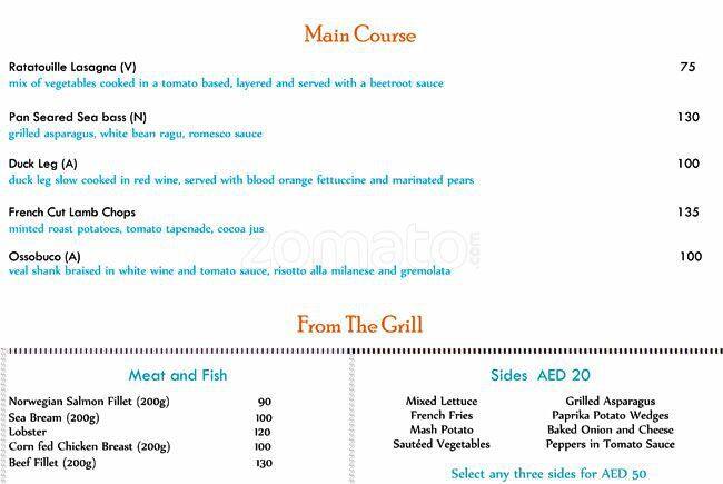 Menu at The Croft restaurant, Dubai