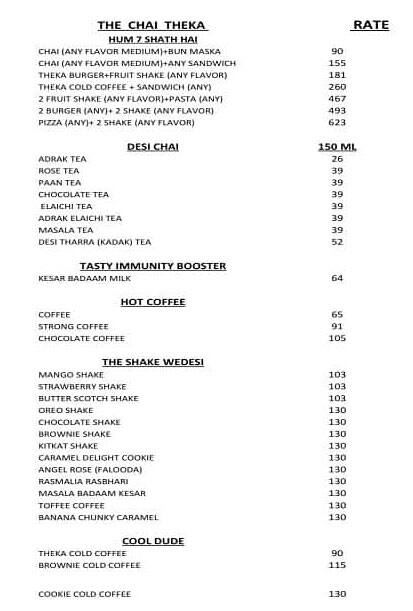 Menu at The chai theka Jammu, Jammu