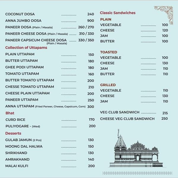 Menu of Anna Idli, Fort, Mumbai