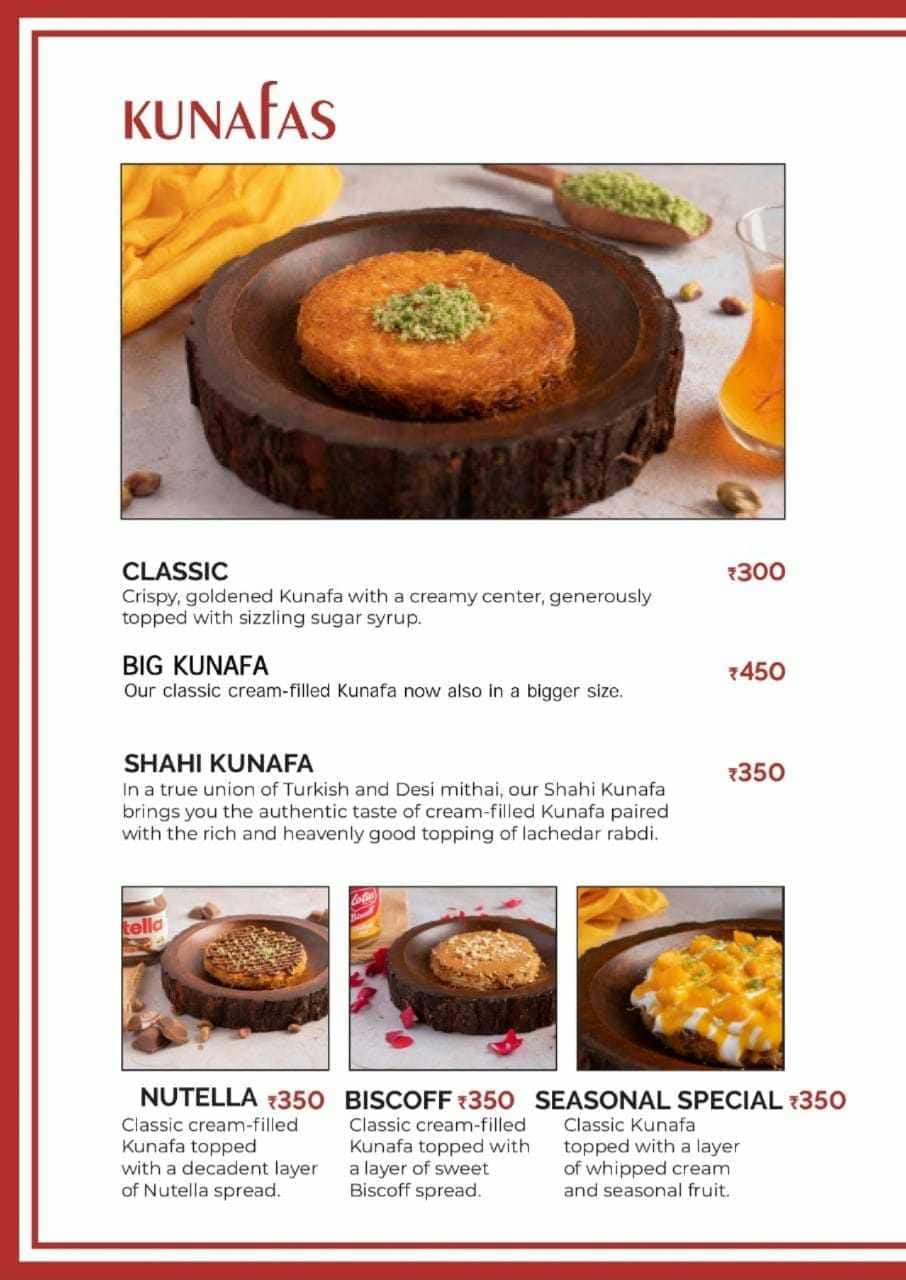Menu of Kunafa Bytes, Panchwati, Udaipur