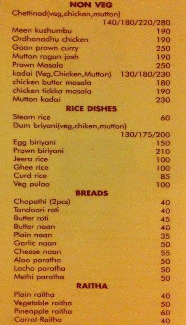 Menu at Le Shell, Puducherry