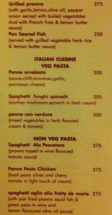 Menu at Le Shell, Puducherry