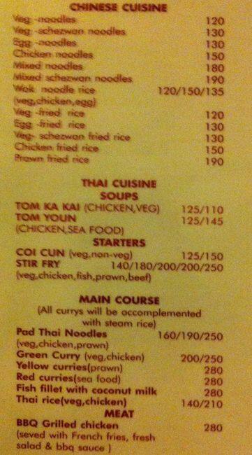Menu at Le Shell, Puducherry