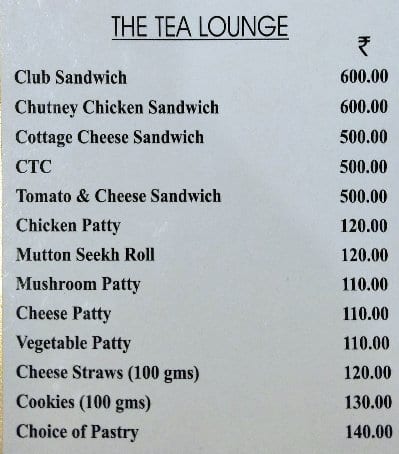 Menu of Tea Lounge - The Ashok, Chanakyapuri, New Delhi
