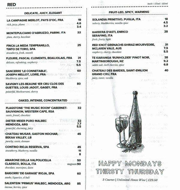 Menu at The Northern Quarter pub & bar, Manchester