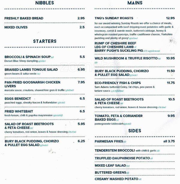 Menu at The Northern Quarter pub & bar, Manchester