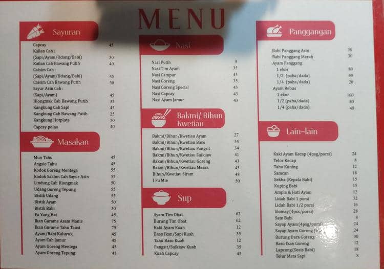 Menu at Nasi Tim Baru, Jakarta, Jl. Raya Mangga Besar No.38E