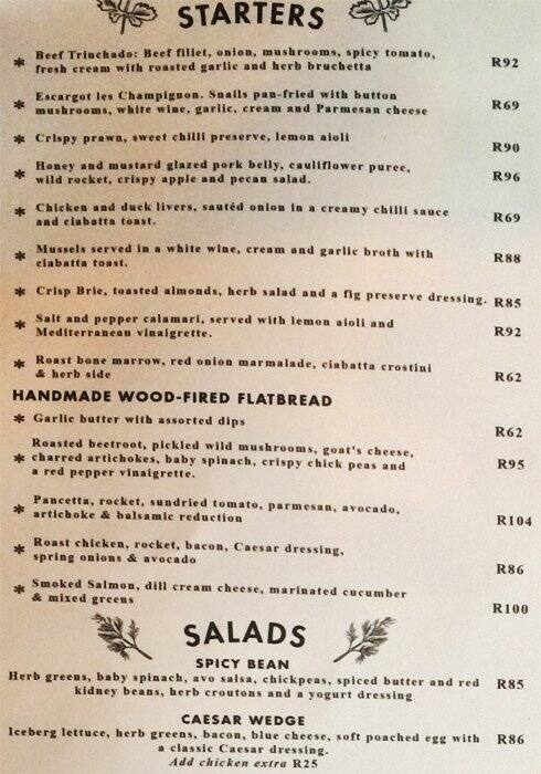 Tribeca Standard Menu, Menu de Tribeca Standard, Lynnwood, Pretoria ...