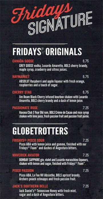 Menu at TGI Fridays pub & bar, Glasgow