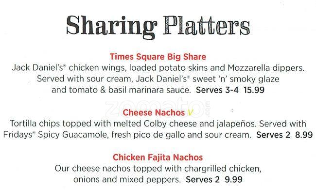 Menu at TGI Fridays pub & bar, Glasgow