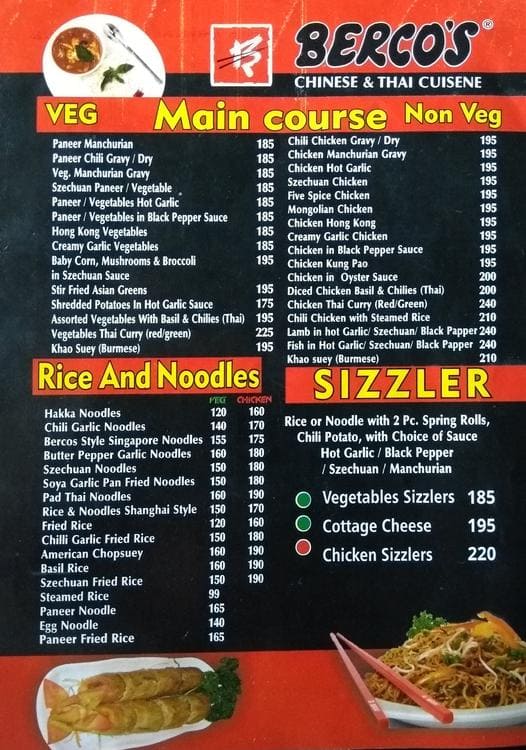 Menu at Berco's, Lucknow, 402