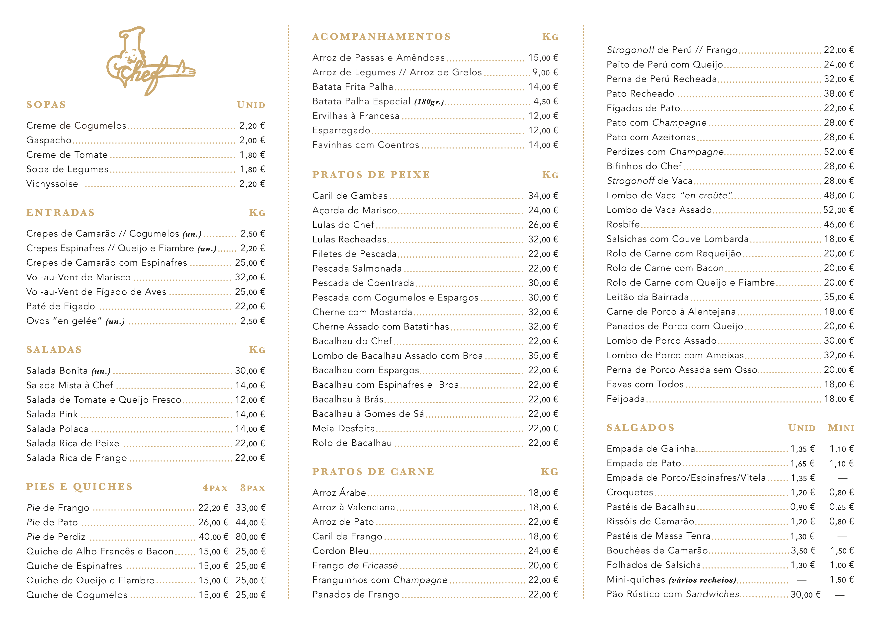 Menu em Chef Comida Pronta restaurante de fast food, Lisboa