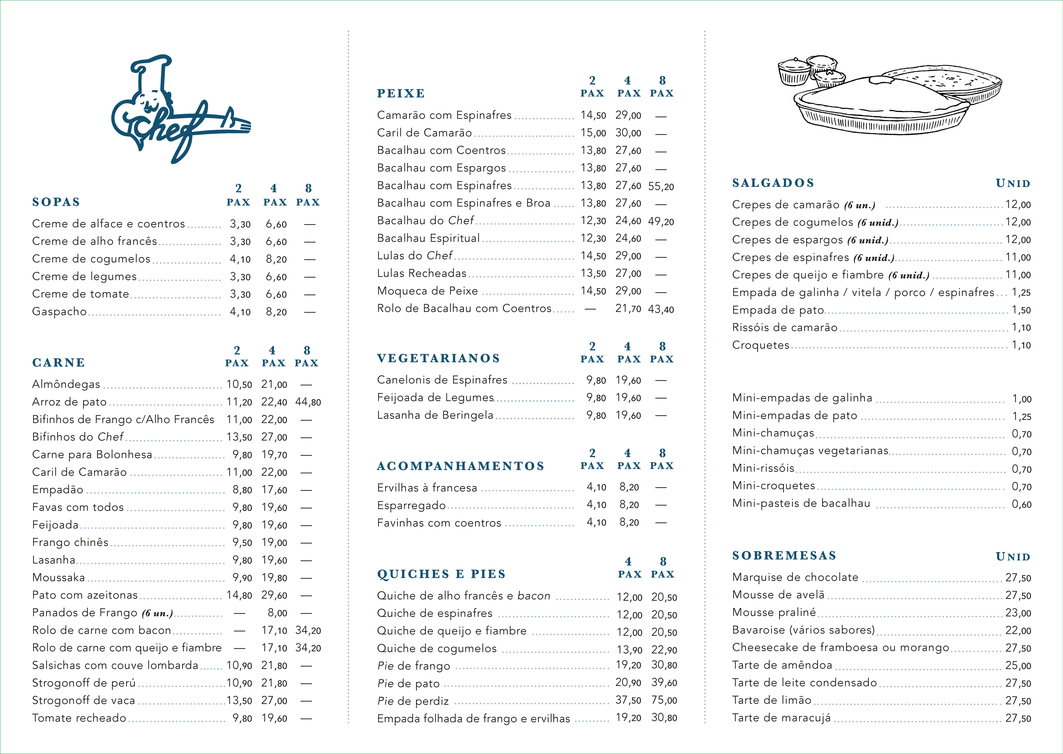 Carta de comida rápida Chef Comida Pronta, Lisboa