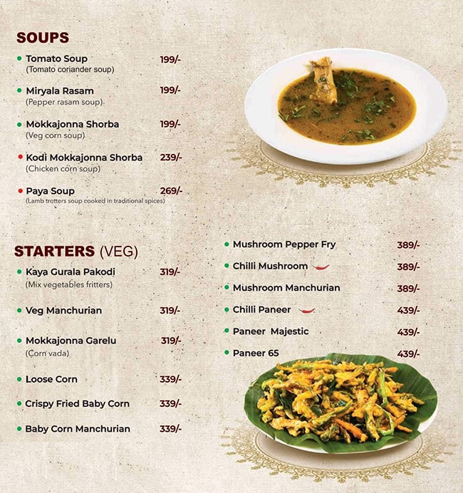 Menu of Rayalaseema Ruchulu, Ameerpet, Hyderabad