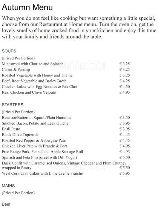 Menu at The Butler's Pantry cafe, Dublin, Unit 5 Castleknock Village Centre