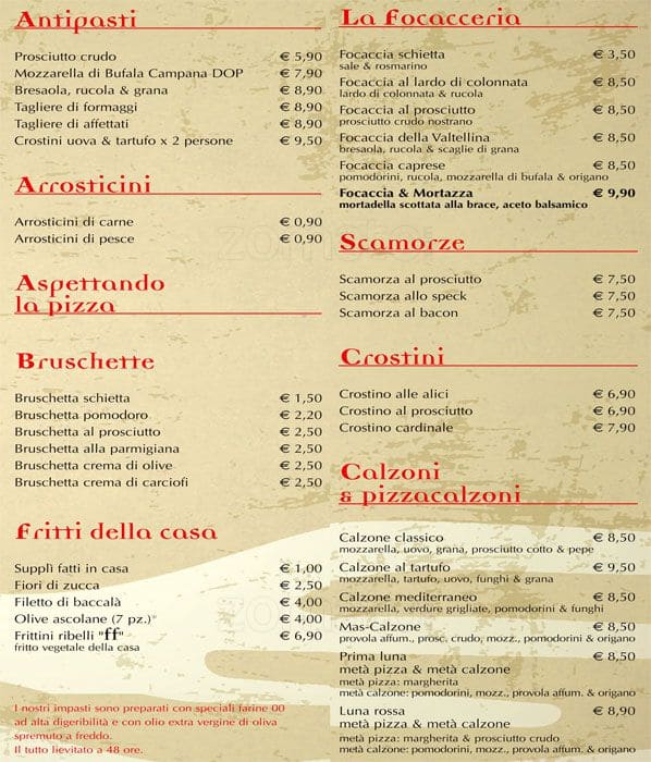 Fuoco&Farina a Roma: Foto del Menu con Prezzi - Zomato Italia