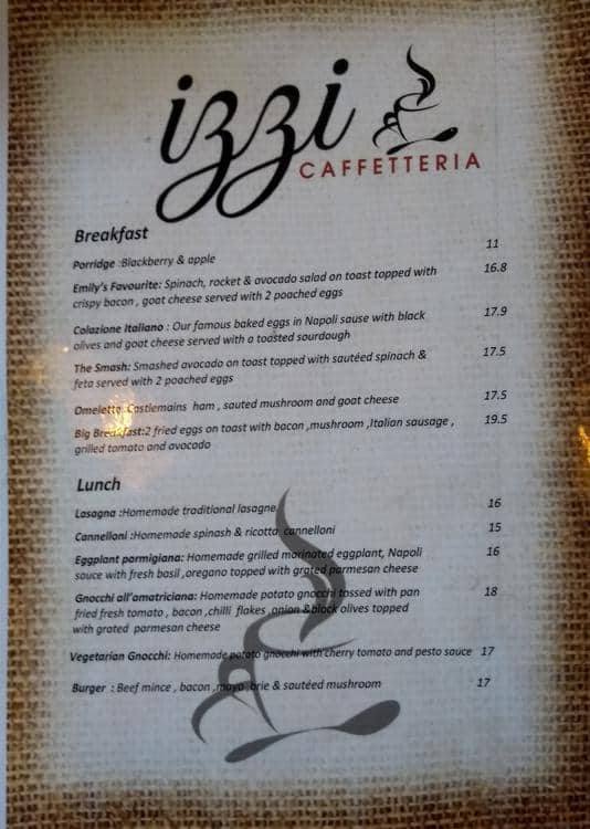 Menu at Izzi Cafeteria, Heidelberg