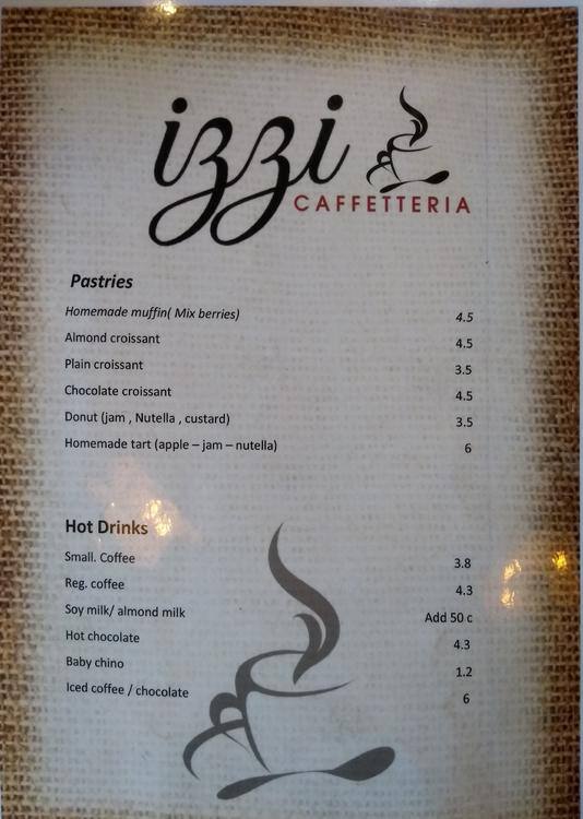 Menu at Izzi Cafeteria, Heidelberg