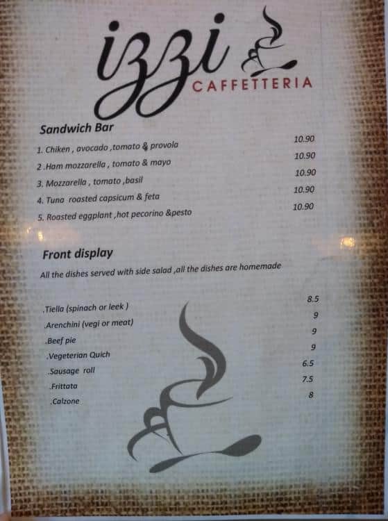 Menu at Izzi Cafeteria, Heidelberg