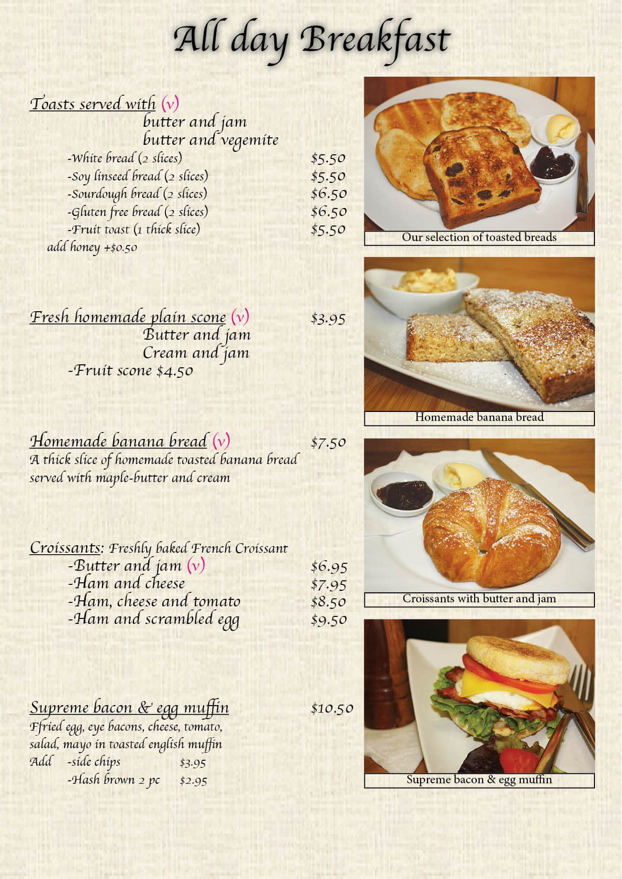 Carta de Cafe Europe, Sherwood