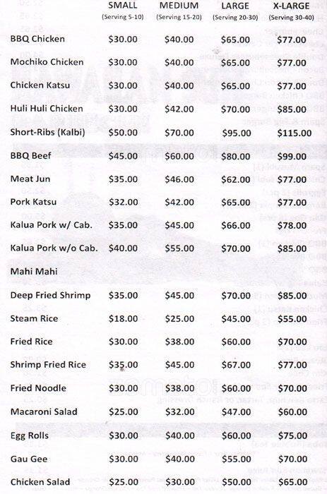Menu at Hawaiian Sun BBQ, Everett