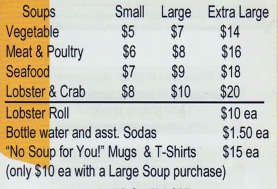 Menu at The Original Soup Kitchen restaurant, West New York, 259A W 55th St