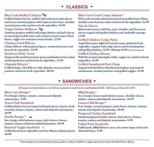 Menu at Blue Corn Harvest Bar & Grill, Cedar Park