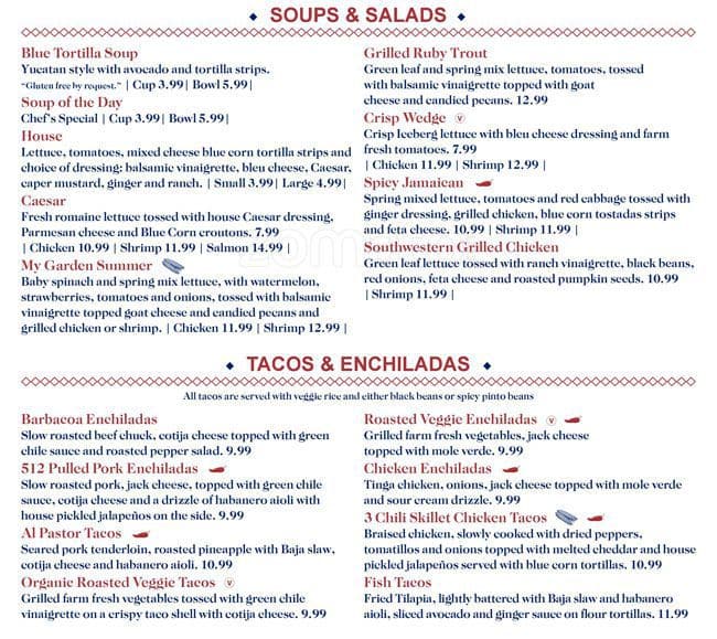 Menu at Blue Corn Harvest Bar & Grill, Cedar Park