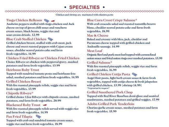 Menu at Blue Corn Harvest Bar & Grill, Cedar Park