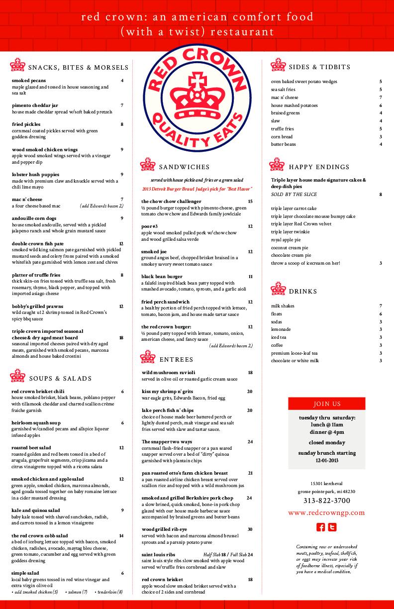 Red Crown Menu, Menu for Red Crown, Grosse Pointe, Detroit - Urbanspoon ...