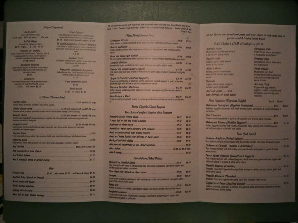 Menu at Romeo's Pizza & Pasta pizzeria, Lakeland