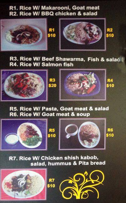 Menu at Sabah Restaurant, Seattle