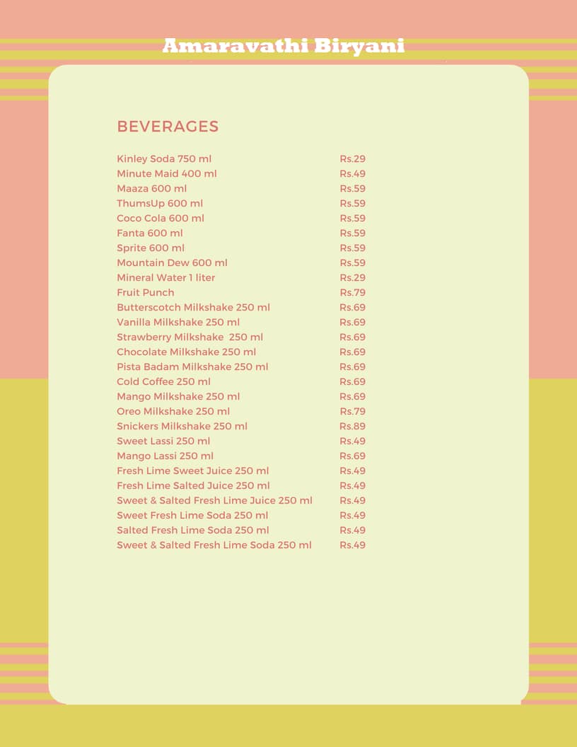 Menu at Amaravathi Biryani Zone, Bengaluru, Savoy Luxury Villas