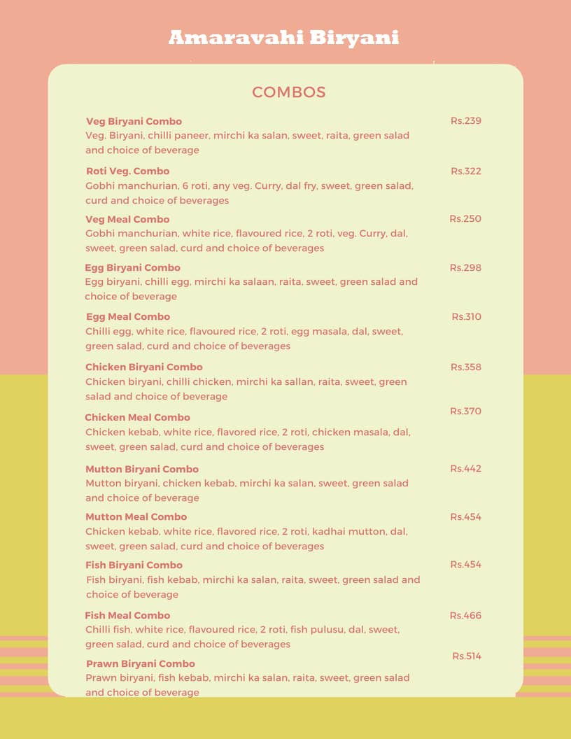 Menu at Amaravathi Biryani Zone, Bengaluru, Savoy Luxury Villas